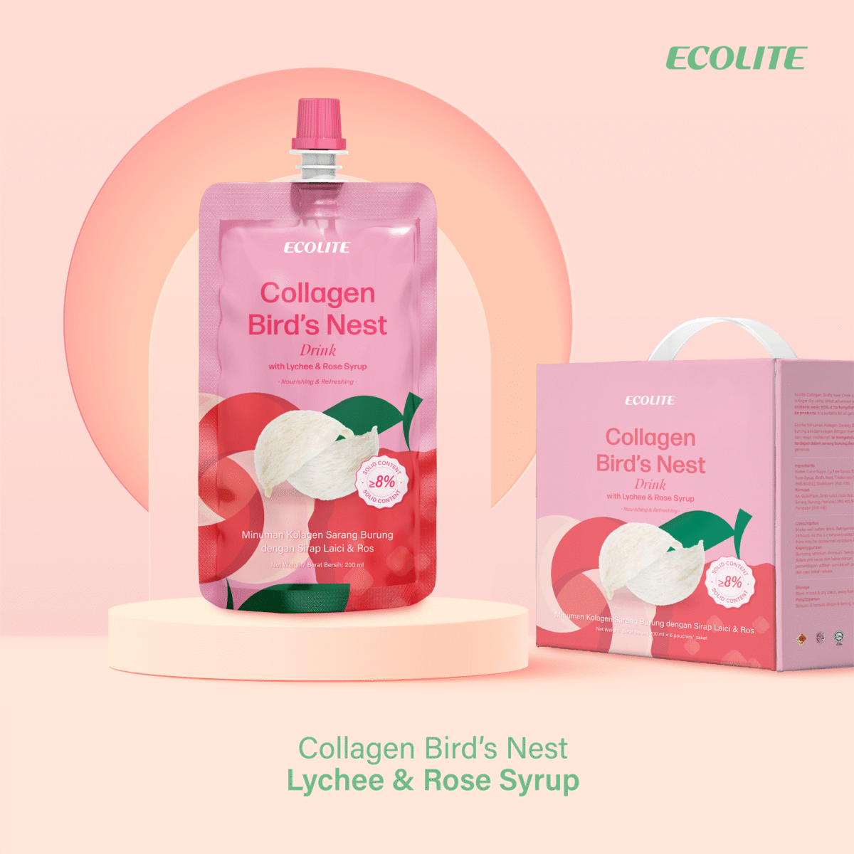Ecolite Bird Nest Collagen Drink With Lychee & Rose Syrup